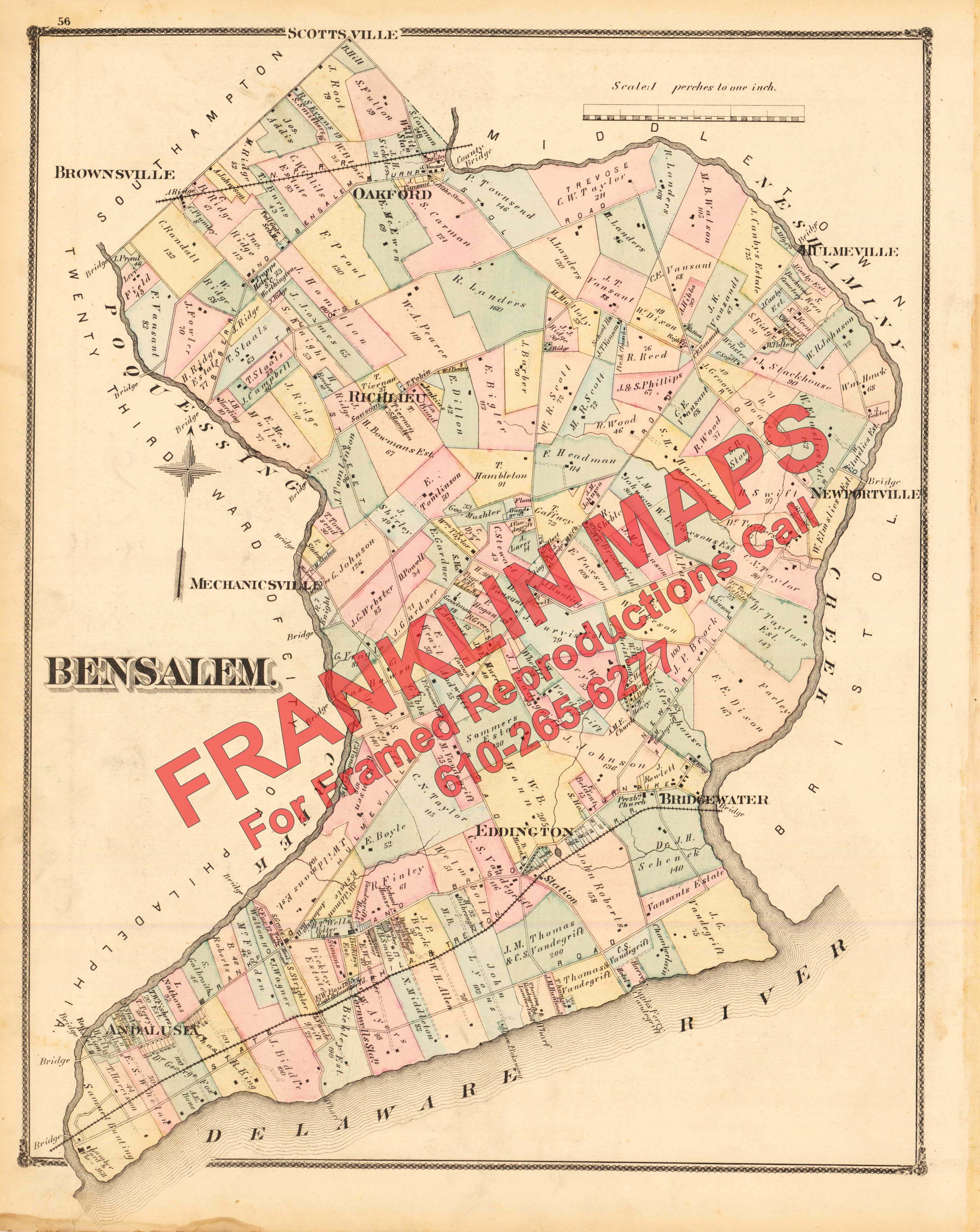 Combination Atlas Map of Bucks County, Pennsylvania, J. D. Scott, 1876 ...