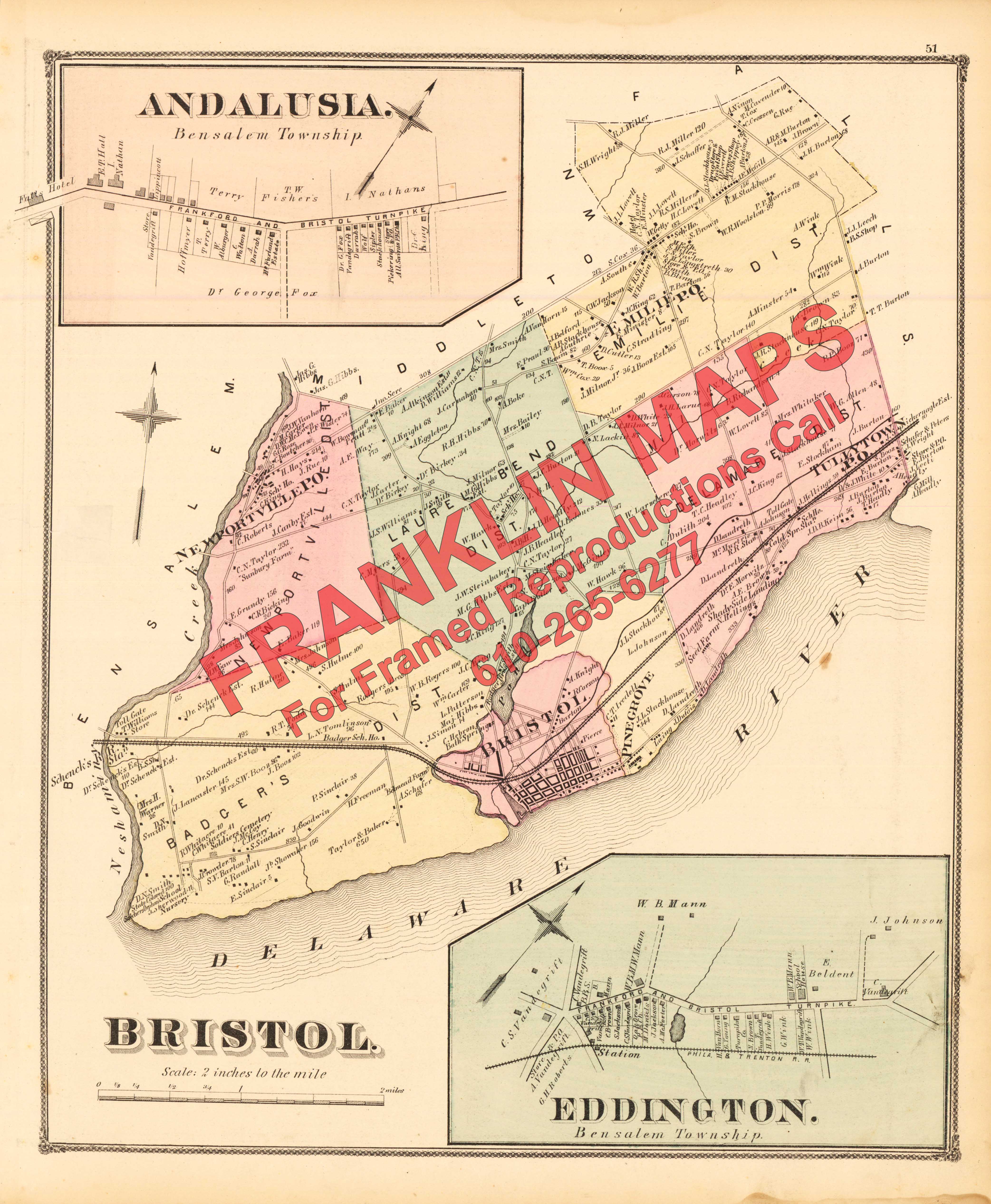 Combination Atlas Map of Bucks County, Pennsylvania, J. D. Scott, 1876 ...