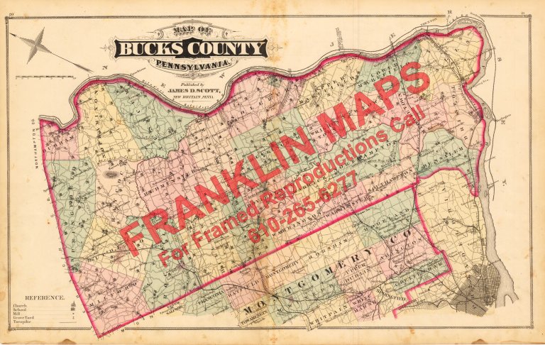 Combination Atlas Map of Bucks County, Pennsylvania, J. D. Scott, 1876 ...