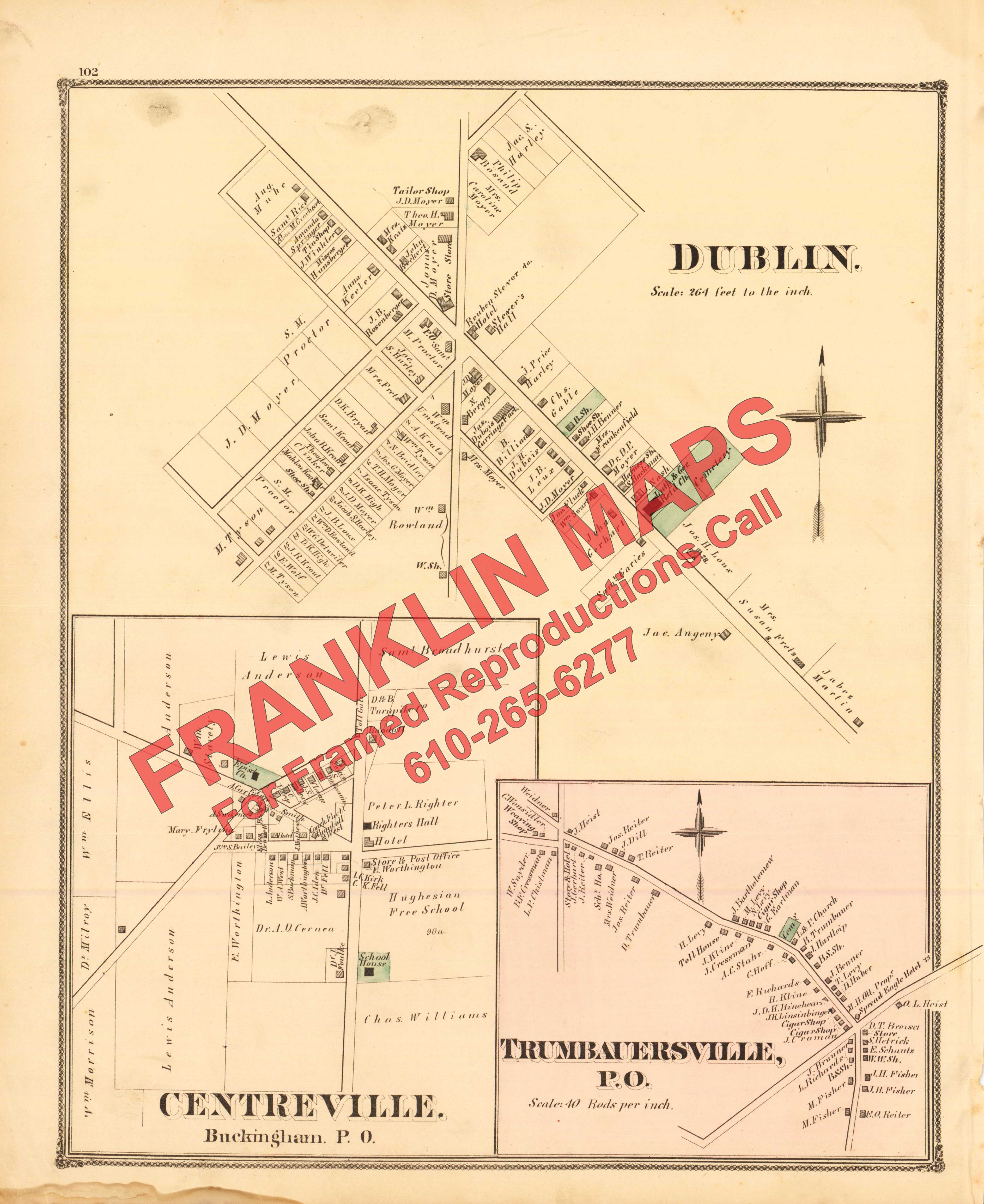 Combination Atlas Map of Bucks County, Pennsylvania, J. D. Scott, 1876 ...